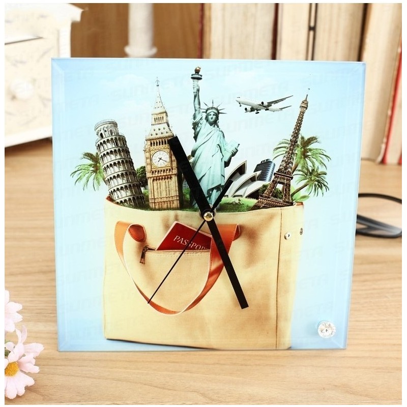 Ceas din sticla cu suport pt masa - model patrat 20cm